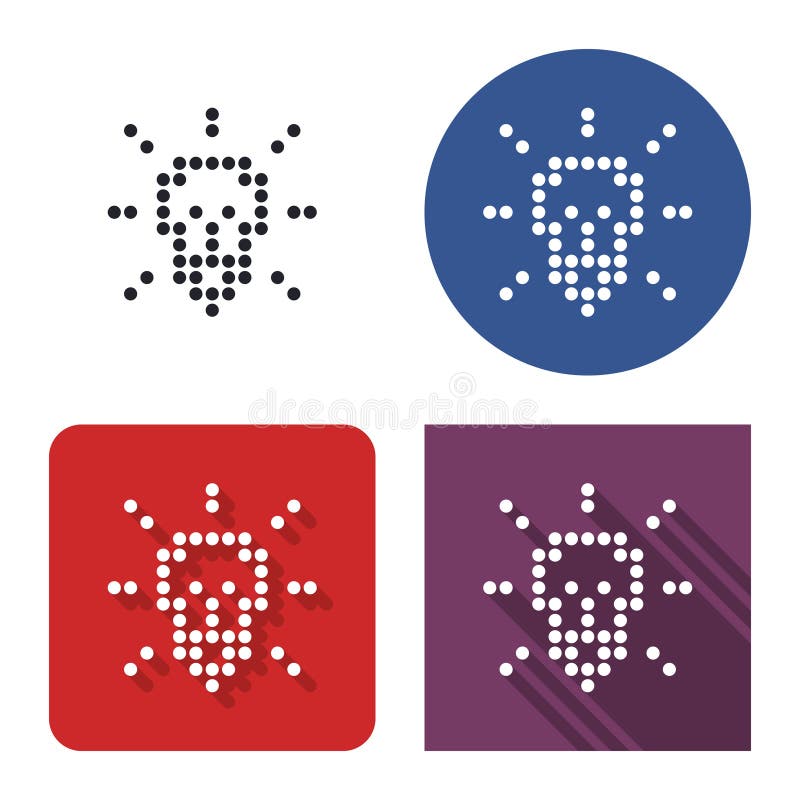 Dotted Icon of Lamp Radiating Light in Four Variants Stock Vector ...