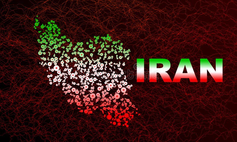 Dotted Iran Map with National Colors and Red Lines Background Stock ...