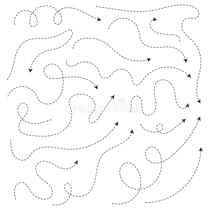 Dotted Line Arrows, Dot Style Hand Drawn Doodle Arrow Set. Dashed Lines ...