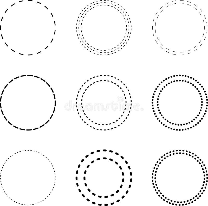 Dotted Line Circle Frame Vector. Dashed Outline Design of Border. Icon ...