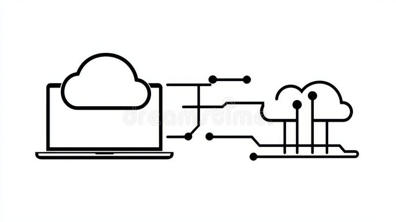 A Dotted Line Connects a Cloud To a Laptop, Leading To an Email Icon ...