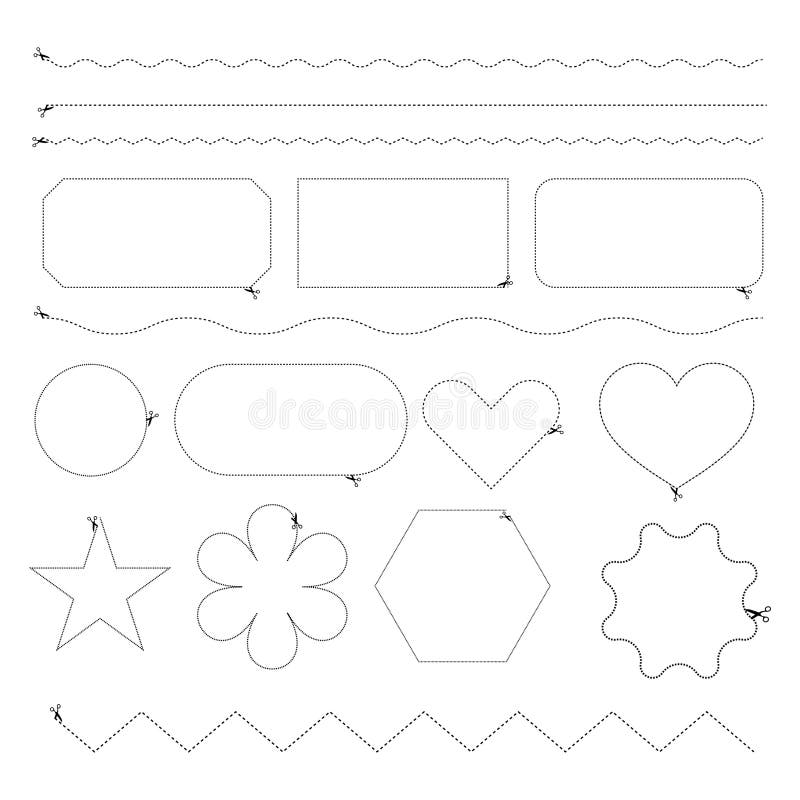 Dotted Lines, Dashed Line Shapes, Scissors Cut Icon Stock Vector ...