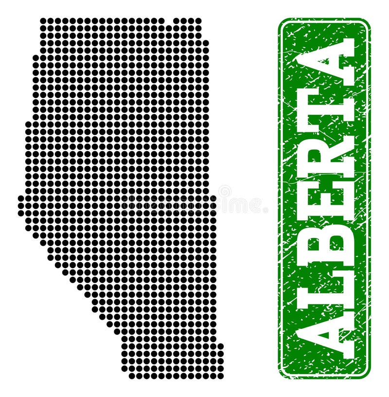 Dotted Map of Alberta Province and Grunge Rectangle Rounded Caption ...