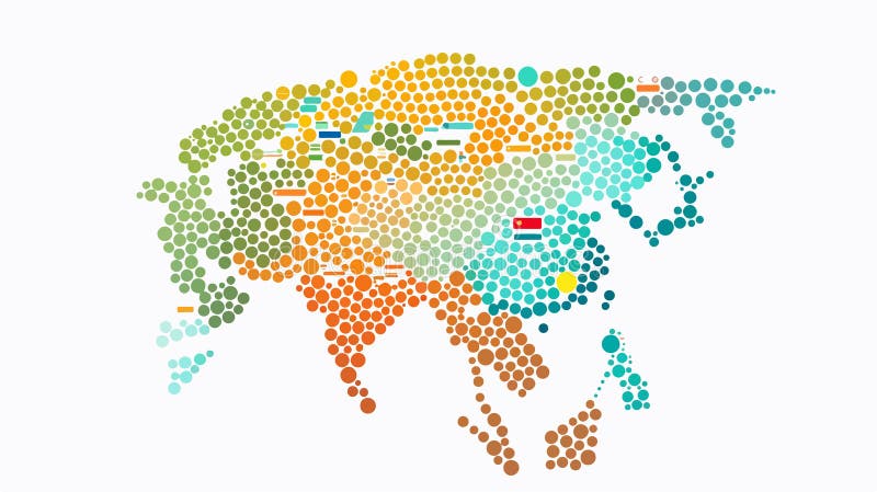 A Dotted Map of India and China with Their Flags, Representing Both ...