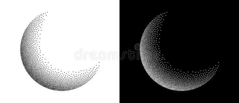 Dotted Moon Illustration with Stipple Effect. Black Shape on a White ...