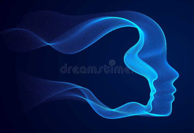 Dotted Particles Human Portrait, Abstract Human Head Vector Wave Shapes ...