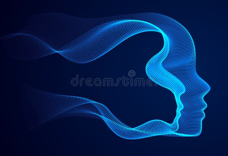 Dotted Particles Human Portrait, Abstract Human Head Vector Wave Shapes ...