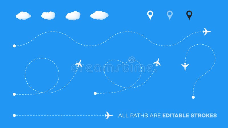 Dotted Paths with Planes, Pointers and Clouds. Vector Shapes with ...