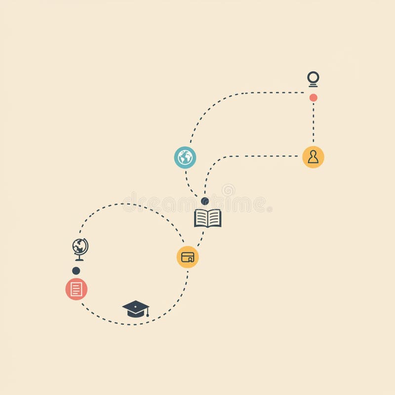 Dotted Pathway Illustration Featuring Educational Symbols: a Globe ...