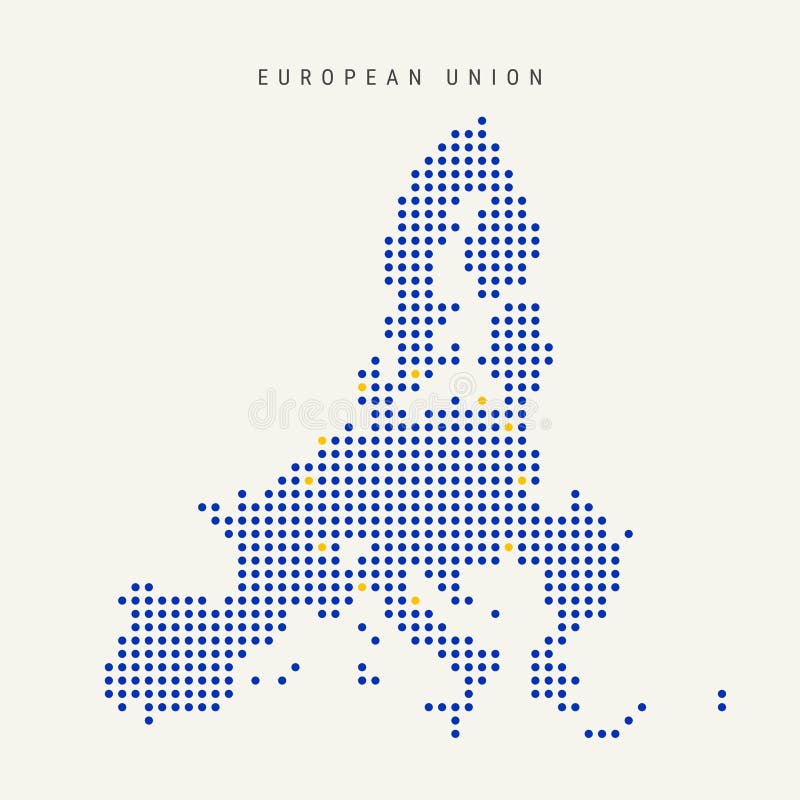 Dotted Pixel Map of European Union Painted in the Colors of EU Flag ...