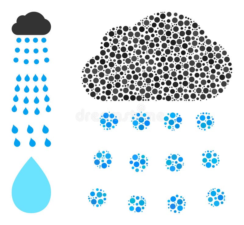 Dotted Rain Cloud Composition of Rounded Dots and Bonus Icons Stock ...
