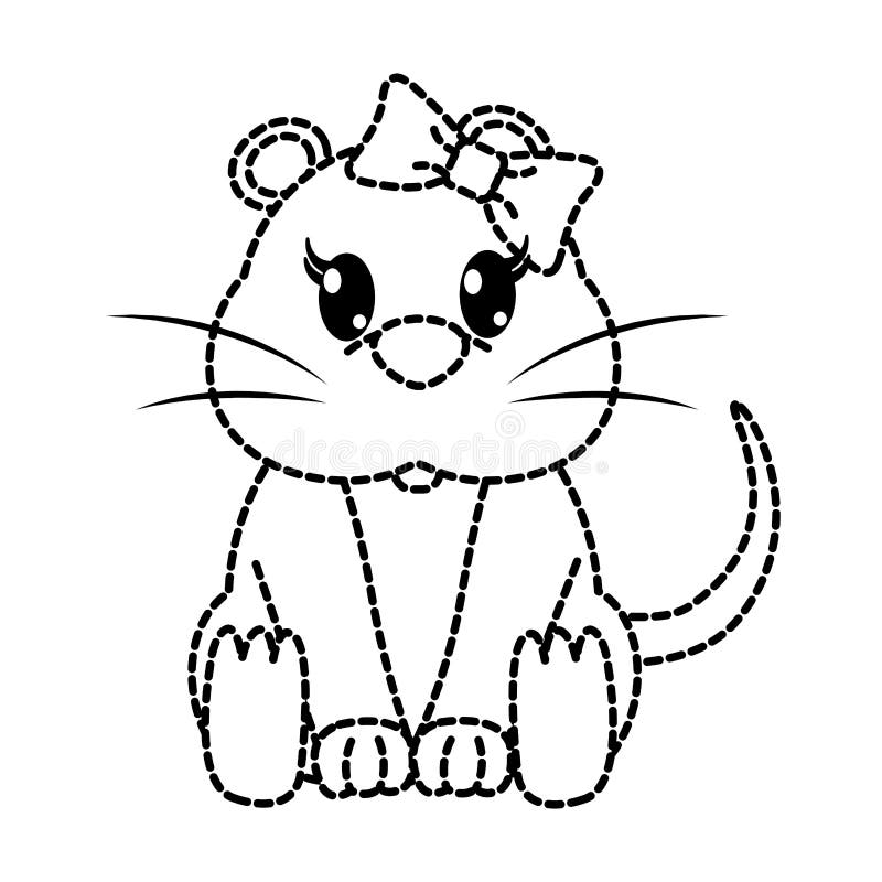 Dotted Shape Female Mouse Cute Animal with Ribbon Bow Stock Vector ...