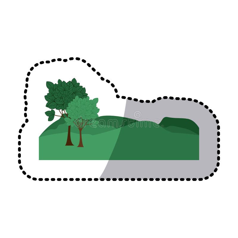 Dotted Sticker of Landscape with Mountains and Trees Stock Vector ...
