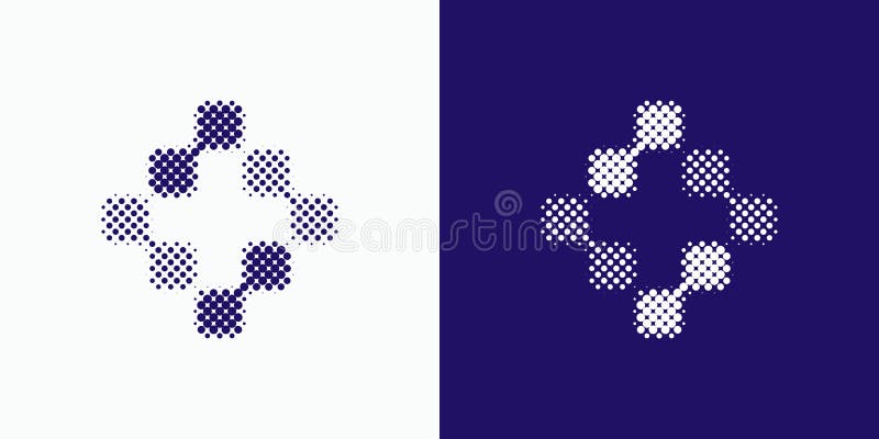 Dotted Technology Connection Medical Cross Vector Logo Design with ...