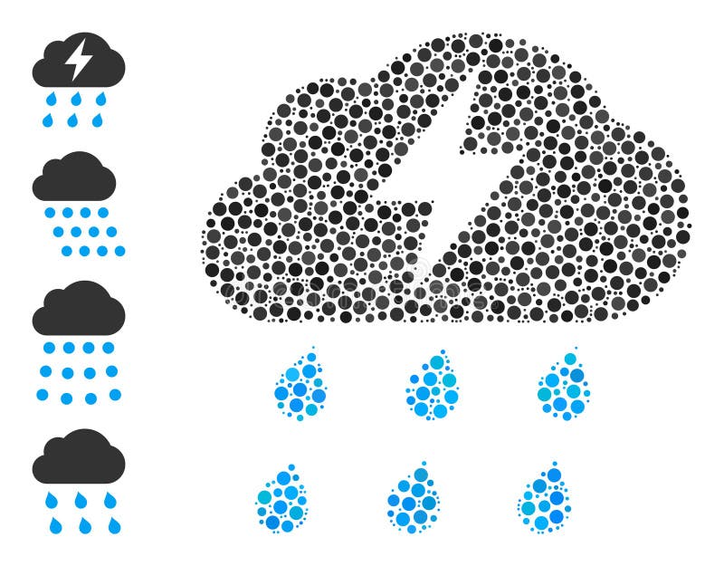 Dotted Thunderstorm Collage of Rounded Dots with Bonus Icons Stock ...