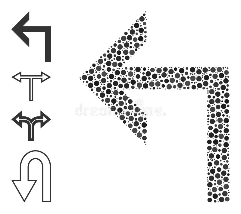 Dotted Turn Left Mosaic of Rounded Dots with Bonus Icons Stock Vector ...