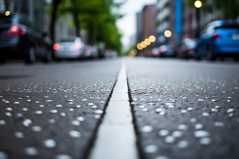 Dotted White Line on Urban Asphalt Street. AI Stock Illustration ...
