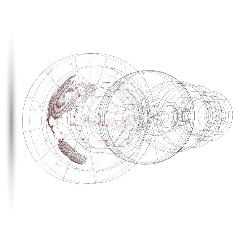 Dotted World Globe with Abstract Construction, Connecting Lines and ...