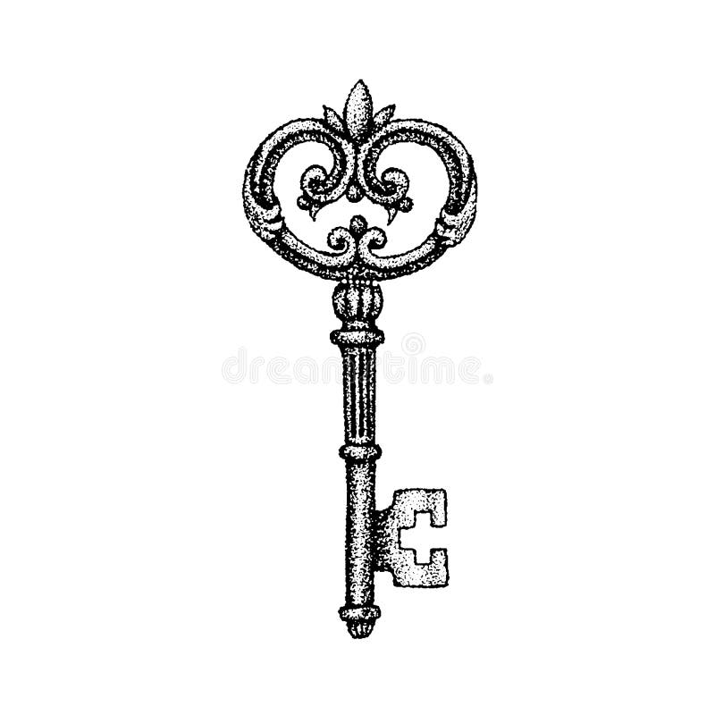 Dotwork Ancient Key stock vector. Illustration of antiquarian - 125915599