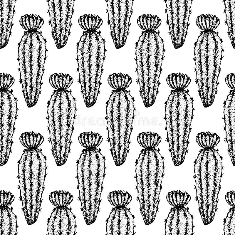 Dotwork Cactus Seamless Pattern Stock Vector - Illustration of cacti ...