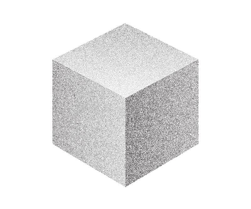Dotwork 3D Cube Background. Black Noise Stipple Dots. Dotted Box Vector ...