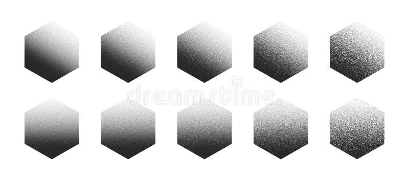 Dotwork Hand Drawn Stippled Hexagon Abstract Shapes Set in Different ...