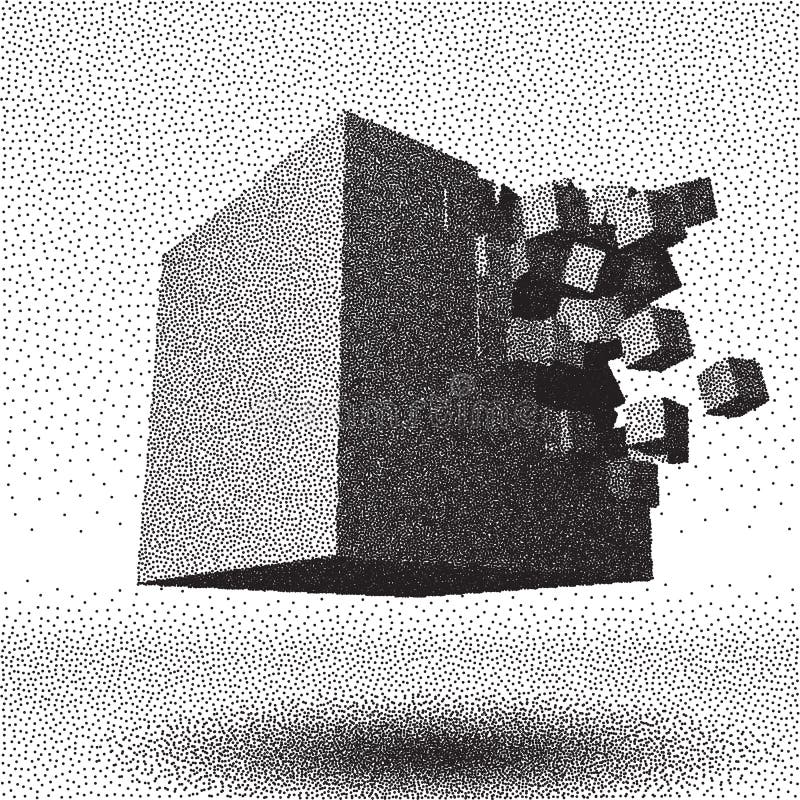 Dotwork Raster Cube Explosion Stock Vector - Illustration of background ...