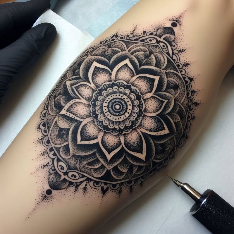 Dotwork Tattoo Created Using Tiny Dots To Form Intricate Pattern Stock ...