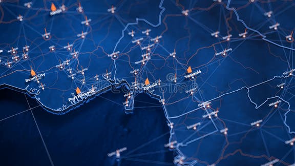 Douala Map Big Data Visualization. Futuristic Map Infographic of City in Cameroon Stock Image ...