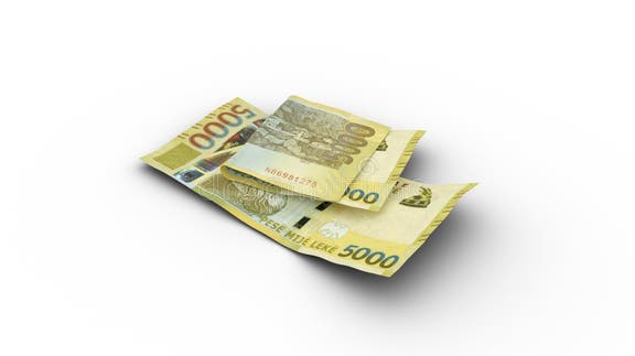 Double 5000 Albanian Lek Notes with Shadows on White Background Stock ...