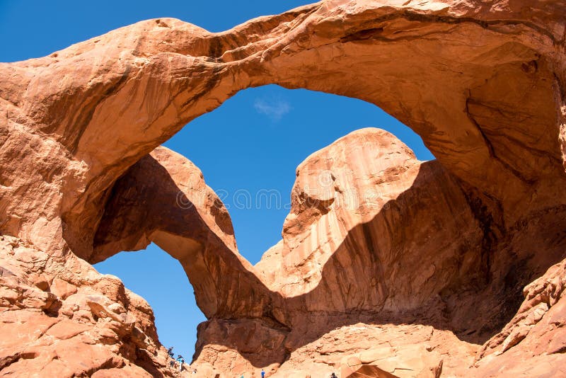Double Arch at Arches National Park Stock Photo - Image of desert, rock ...