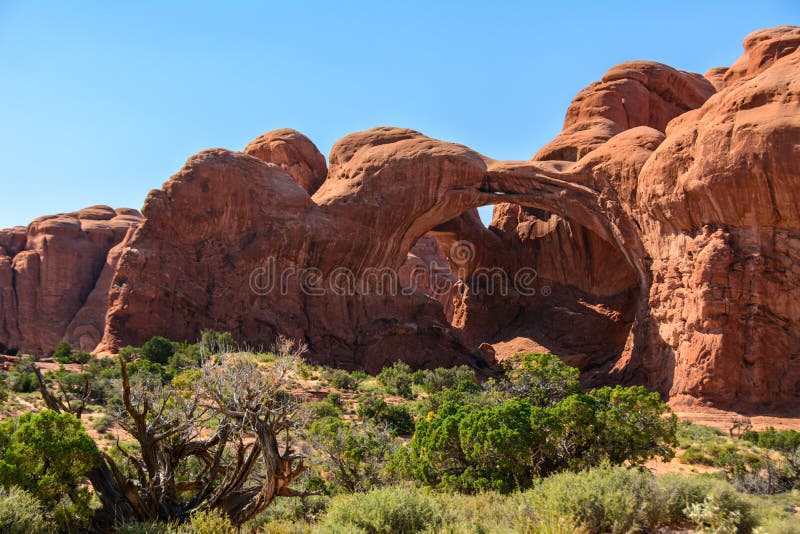 Double Arch in Arches National Park, Moab Utah USA Stock Photo - Image ...