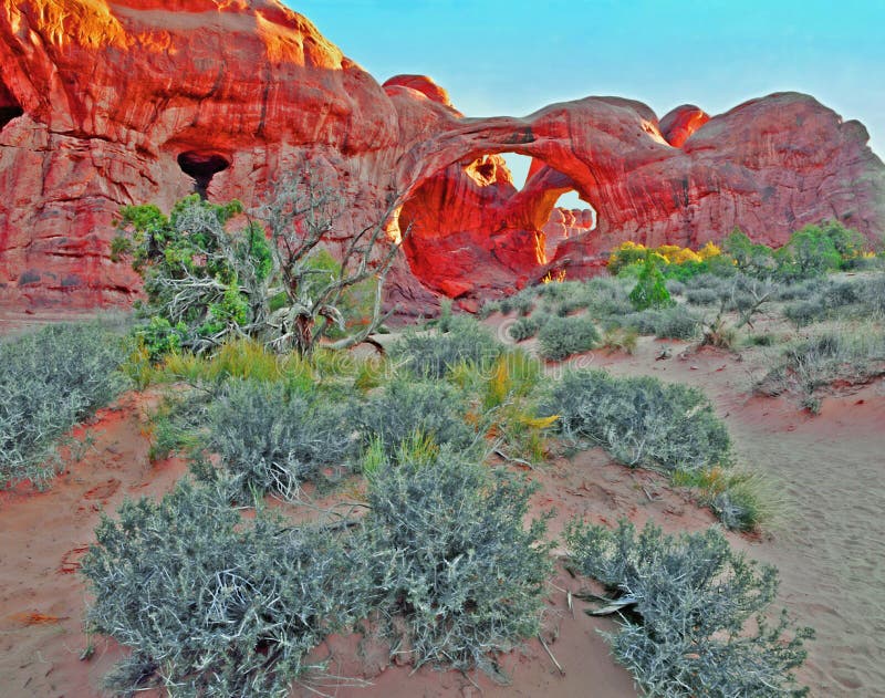 Double Arch in Arches National Park, Utah Stock Image - Image of ...