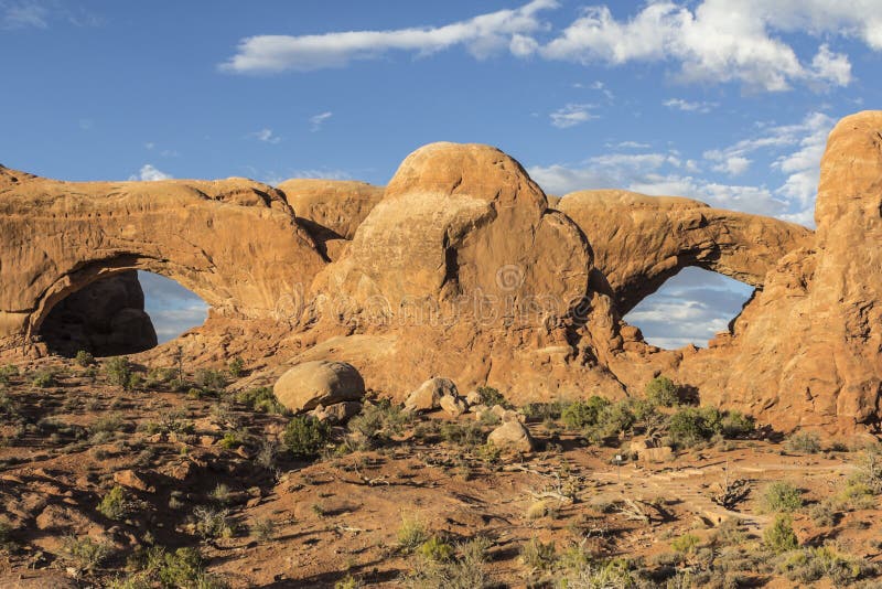 Arches National Park Rock Formations Double Window Arch Stock Photo ...