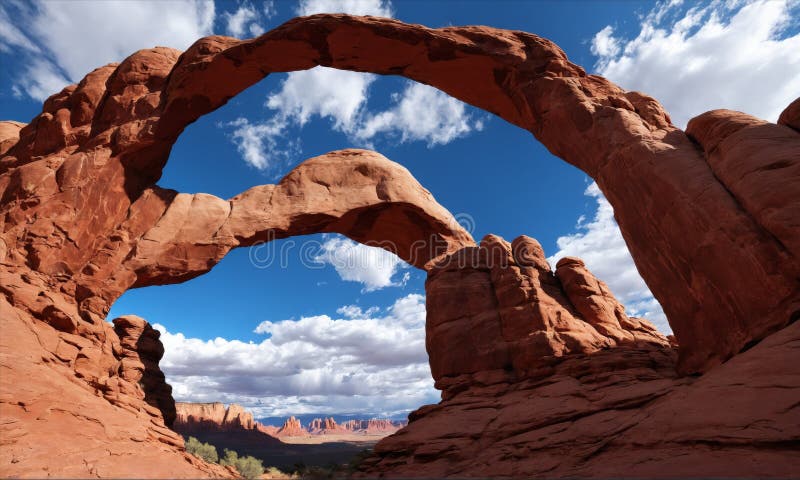 Double Arch Rock Formation with Blue Sky and Clouds. Stock Illustration ...