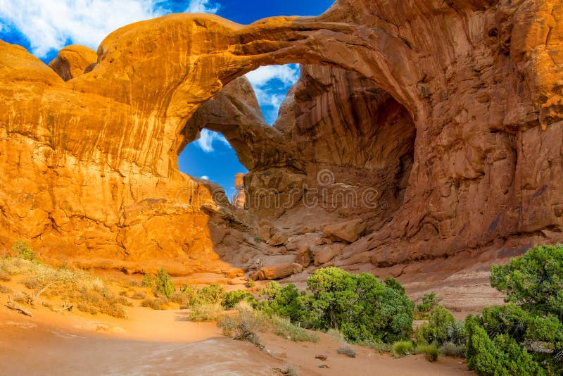 Double Arch at Sunrise in Arches National Park Stock Image - Image of ...