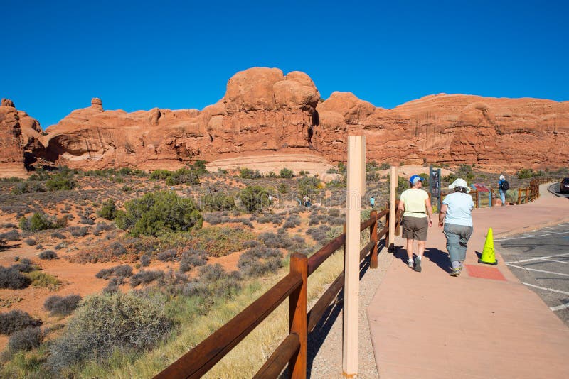 Double Arch Trail at Arches National Park in Moab, Utah USA Editorial ...