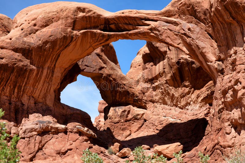 Double Arch in Utah Park during Summer Time Stock Image - Image of ...