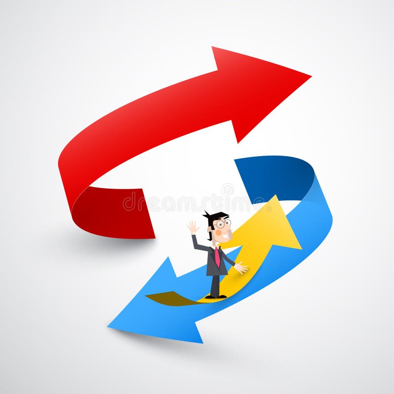 Double Arrow with Business Man. Vector Red Up and Blue Down Arrows ...