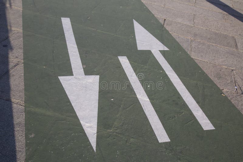 Double Arrow Traffic Sign and Blue Sky Stock Image - Image of sign ...