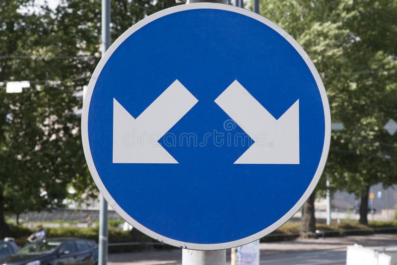 Double Arrow Traffic Sign stock photo. Image of white - 52376842