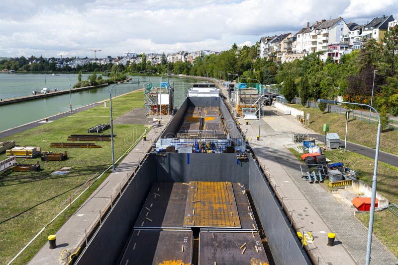Double Barge Filled with Sheets of Thick Metal, Flowing into the River ...