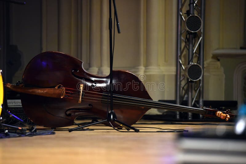 Double Bass Instrument on the Stage Stock Image - Image of violinist ...