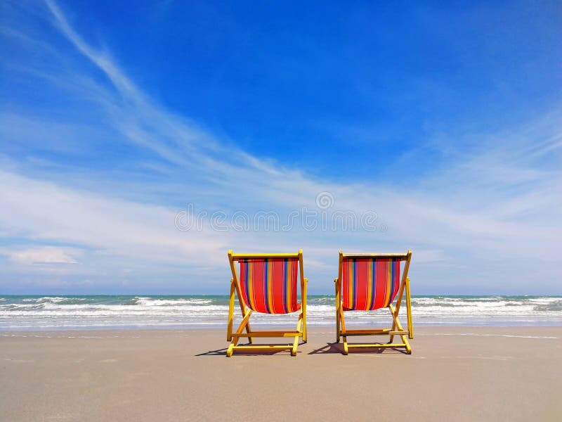Double Beach Folding Bed with Beach and Bright Sky Stock Photo - Image ...