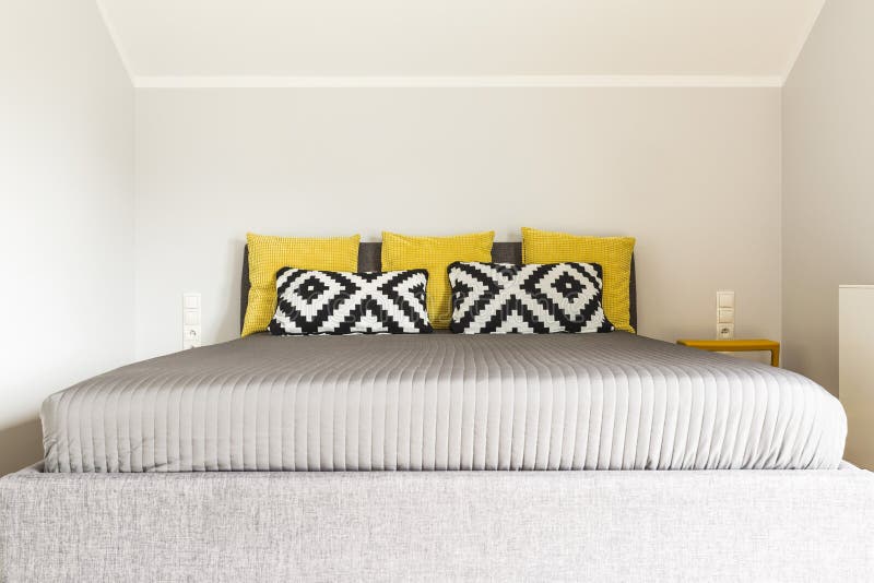 Double Bed with Bedside Table Stock Photo - Image of stylish, lightsome ...