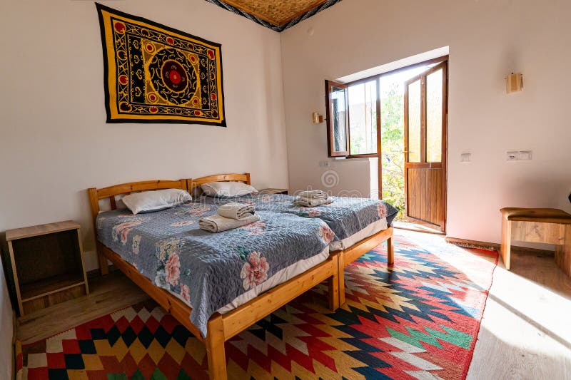 Double Bed with Bedside Tables in Hotel Room Editorial Photography ...