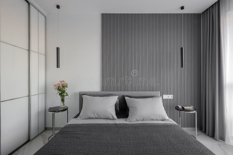 Double Bed in a Modern Bedroom Interior Stock Photo - Image of decor ...