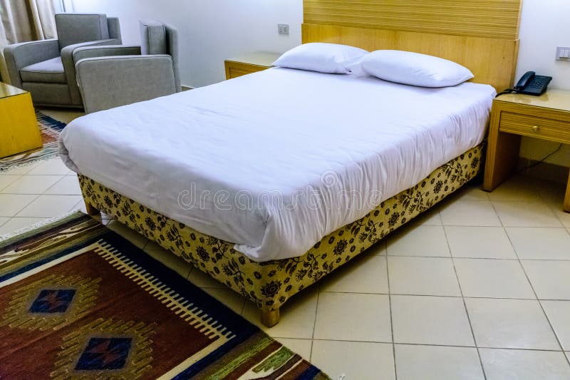 Double Bed and Table in a Modern Room Stock Image - Image of bedroom ...