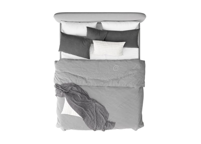Double Bed on White Background, Isolated. Top View. Grey and White ...