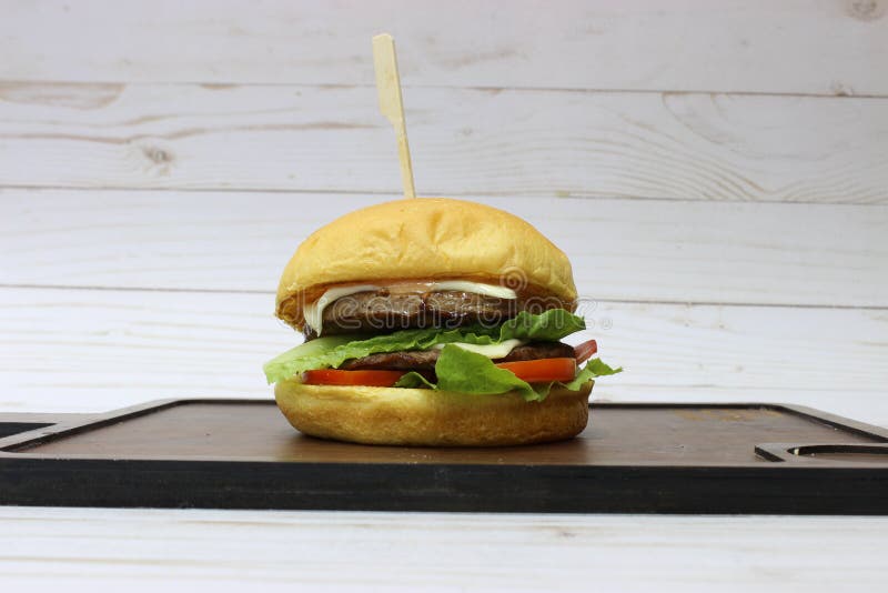 Double Beef Burger with Cheese Slice Stock Image - Image of american ...